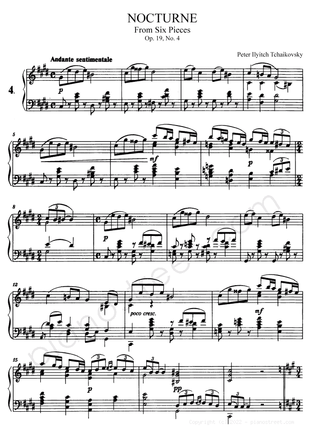 Tchaikovsky: Nocturne Op. 19 No. 4 in C-sharp Minor - Digital piano score